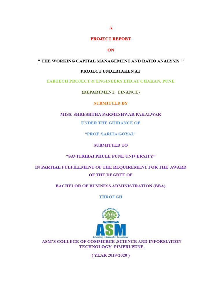 finance final project | PDF | Financial Analyst | Working Capital