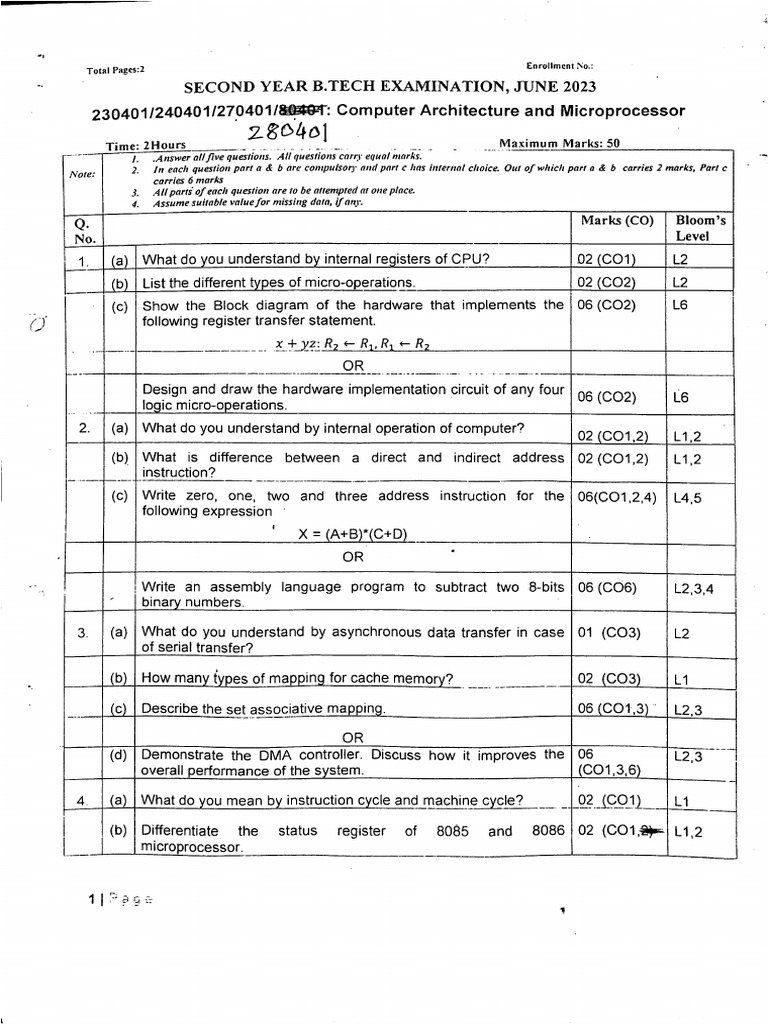 230401-20401-270401-280401-Computer Architecture and Microprocessor | PDF