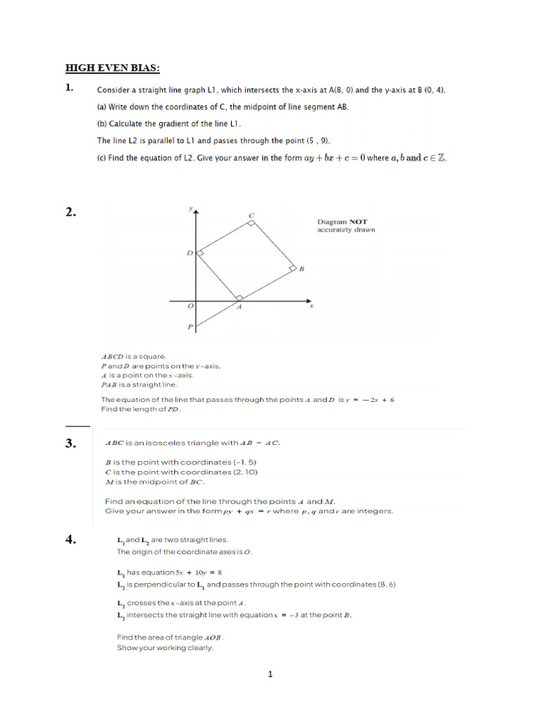 Worksheet level wise-Equation of a Straight line (2) | PDF
