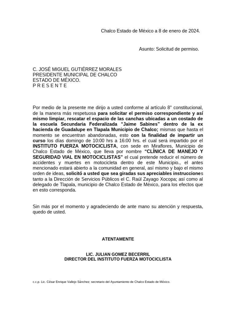 Oficio para Solicitar Uso de Un Espacio Público | PDF