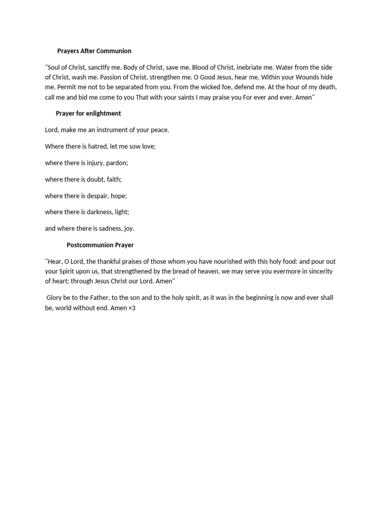Post Communion Prayers | PDF