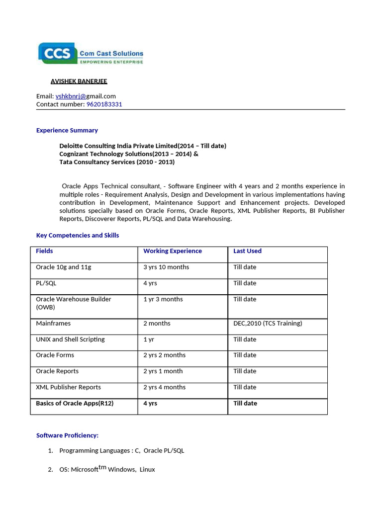 Oracle Apps Consultant Resume Summary | PDF | Oracle Corporation | Sql