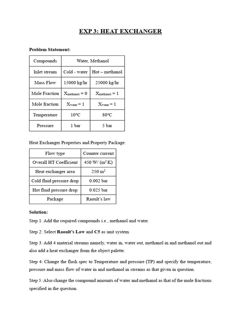 Exp 3: Heat Exchanger: Problem Statement | PDF