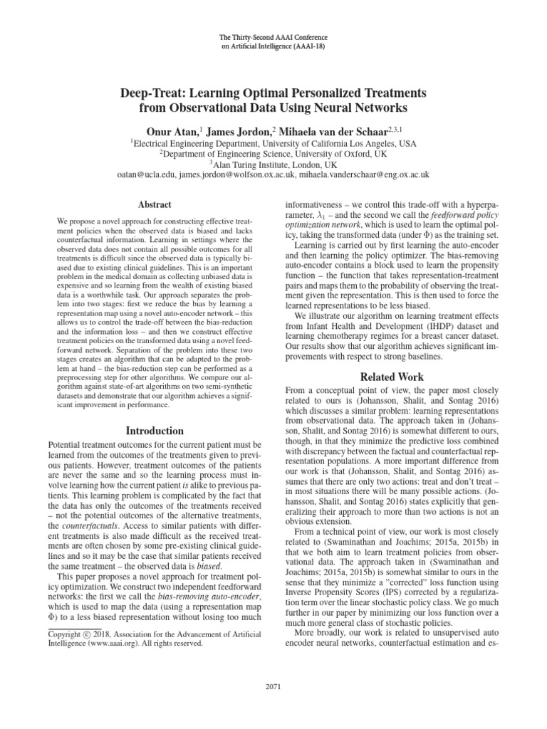 Learning Optimal Personalized Treatments From Observational Data Using Neural Networks | PDF ...