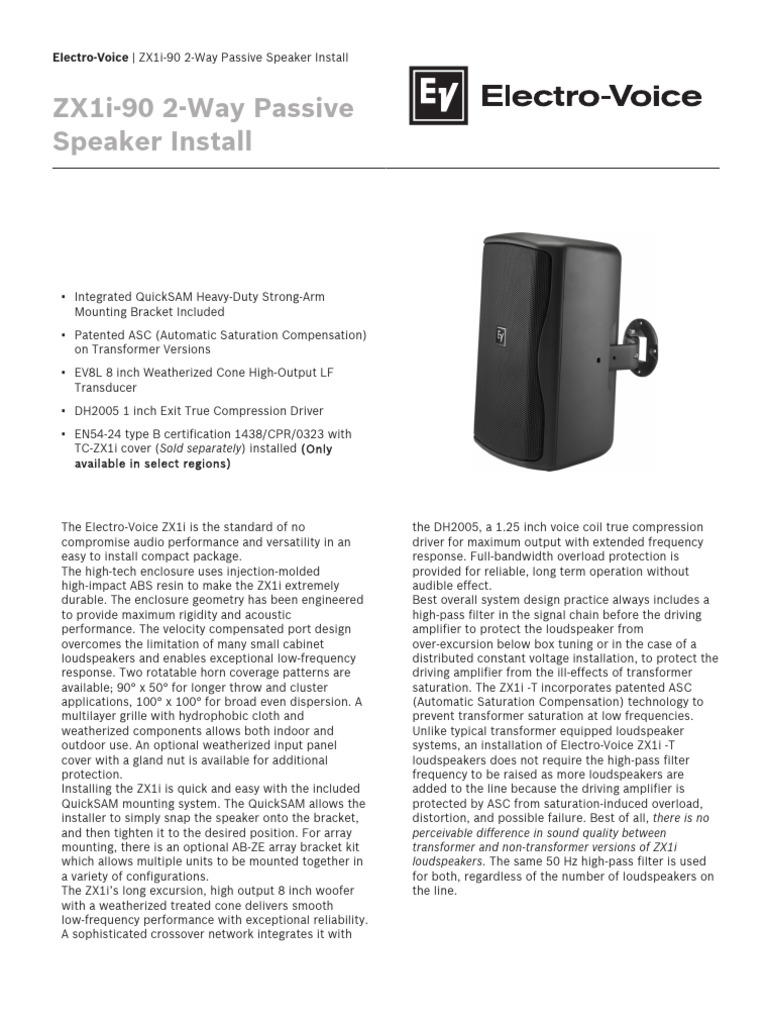 ZX1i-90 2-Way Passive Speaker Install Datasheet 51 en 8399990027 | PDF ...