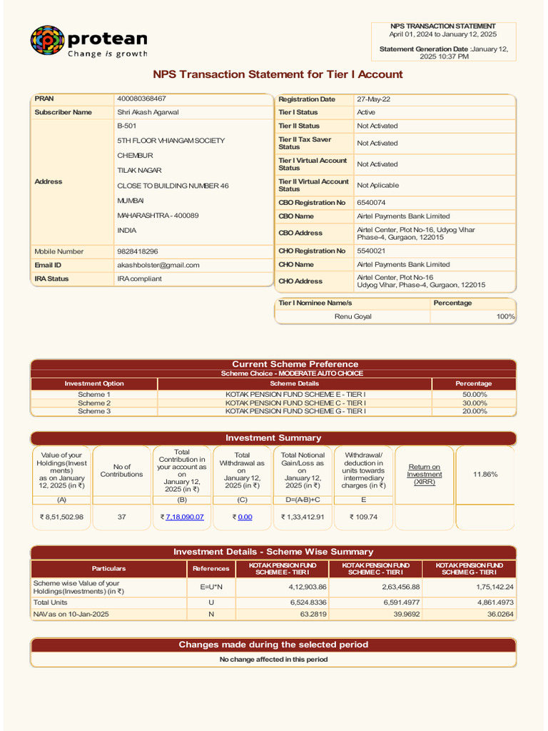 NPS-statement | PDF | Financial Services | Taxes