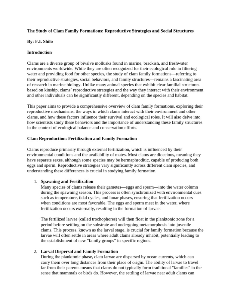 The Study of Clam Family Formations | PDF | Reproduction | Spawn (Biology)