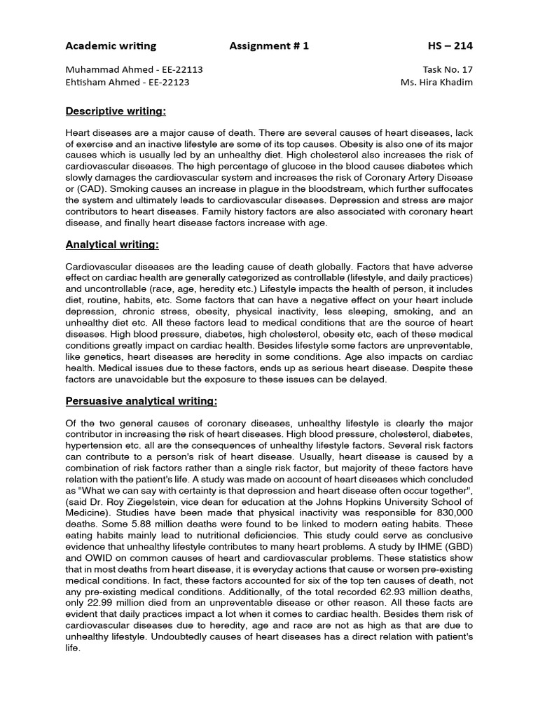Academic Writing Assignment # 1 | PDF | Cardiovascular Diseases | Coronary Artery Disease