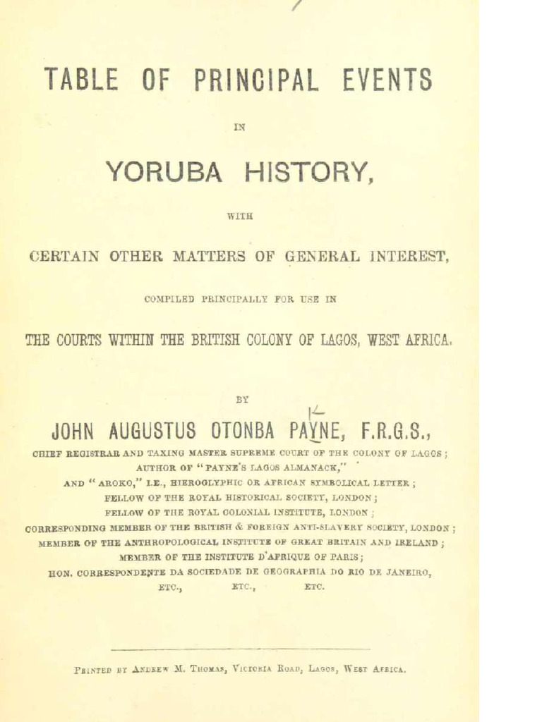 History. Yoruba. Paine’s Table of Principal Events in Yoruba History | PDF