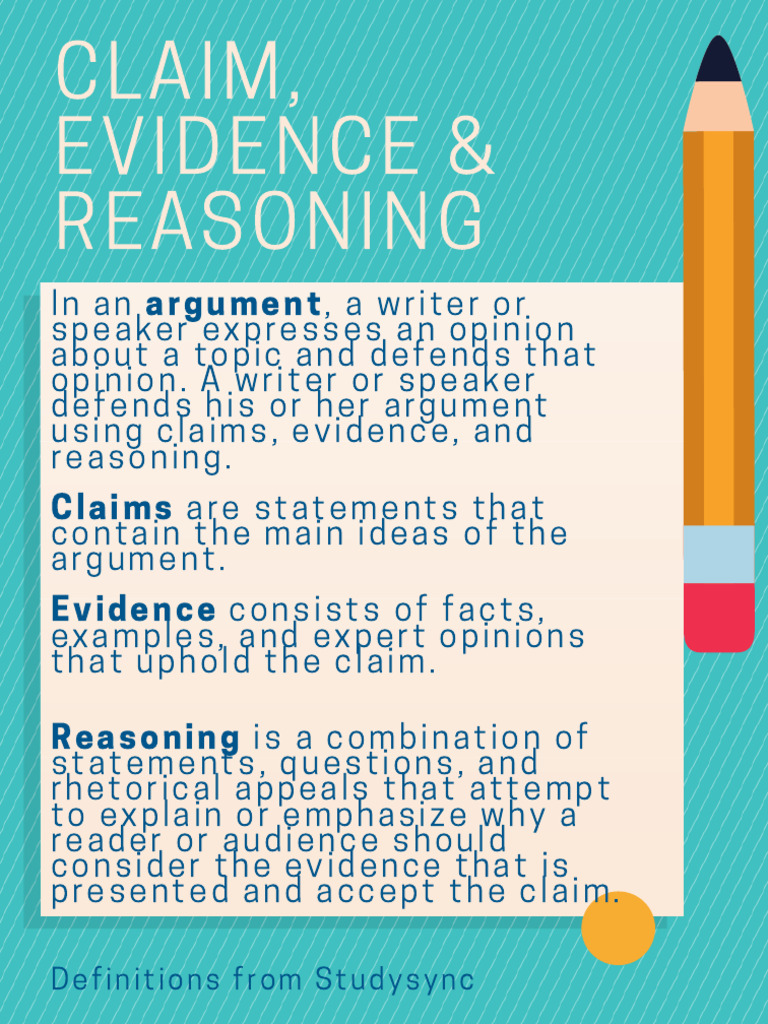 Claim, Evidence & Reasoning: Definitions From Studysync | PDF