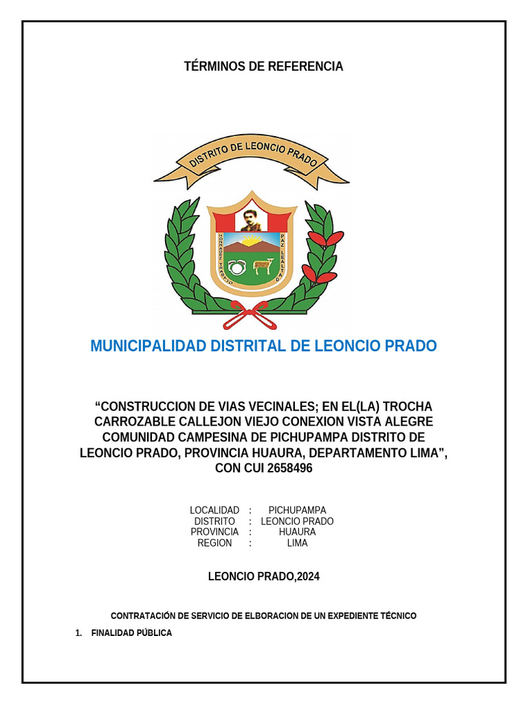 TDR para Trocha Carrozable Pichupampa | PDF | Presupuesto