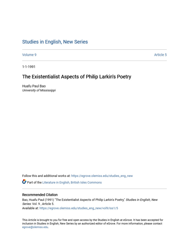 Existentialism of Larkins Poetry | PDF | Existentialism | Poetry