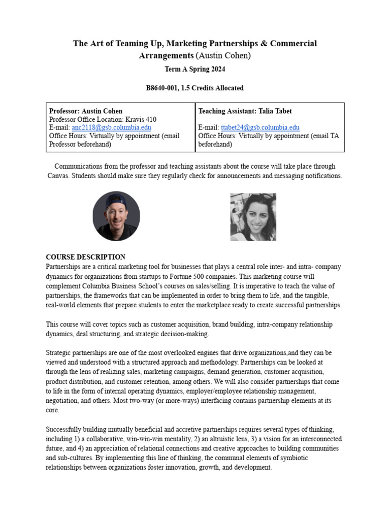 Austin Cohen - DRAFT 2025 Syllabus Art of Teaming Up | PDF | Marketing ...