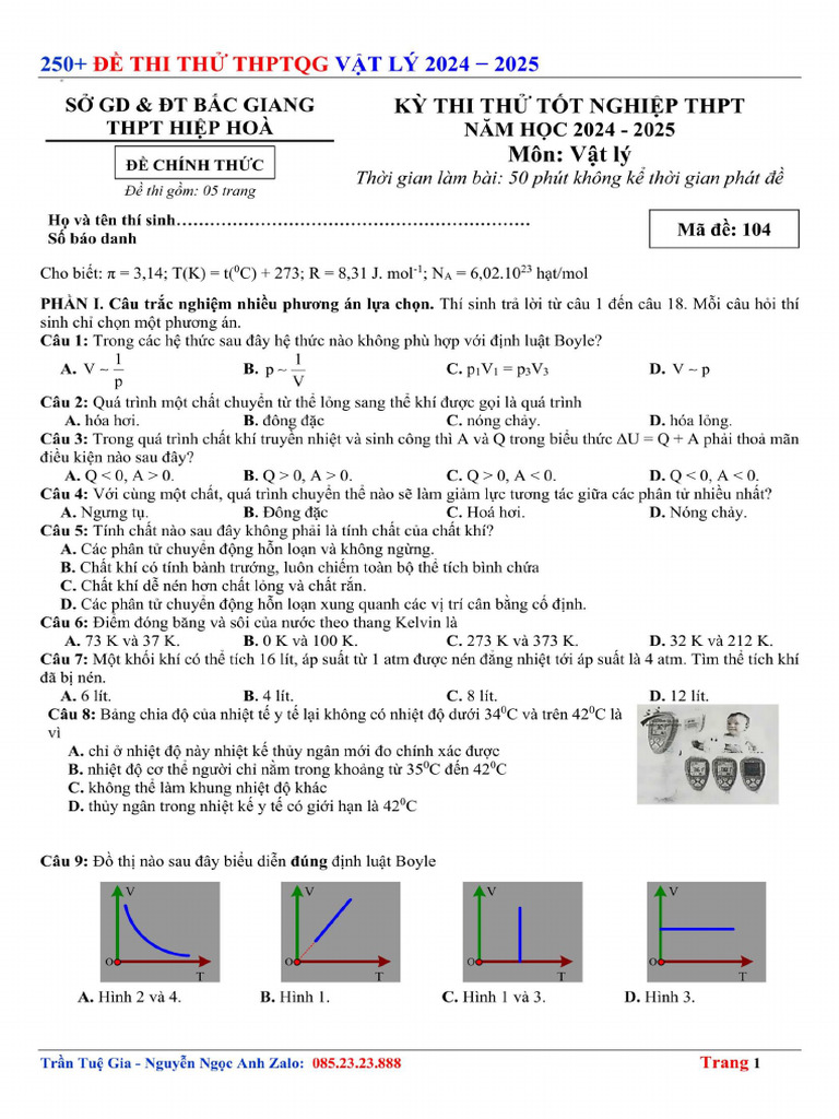 24. THPT HIEP HOA BAC GIANG 2024 - 2025 | PDF