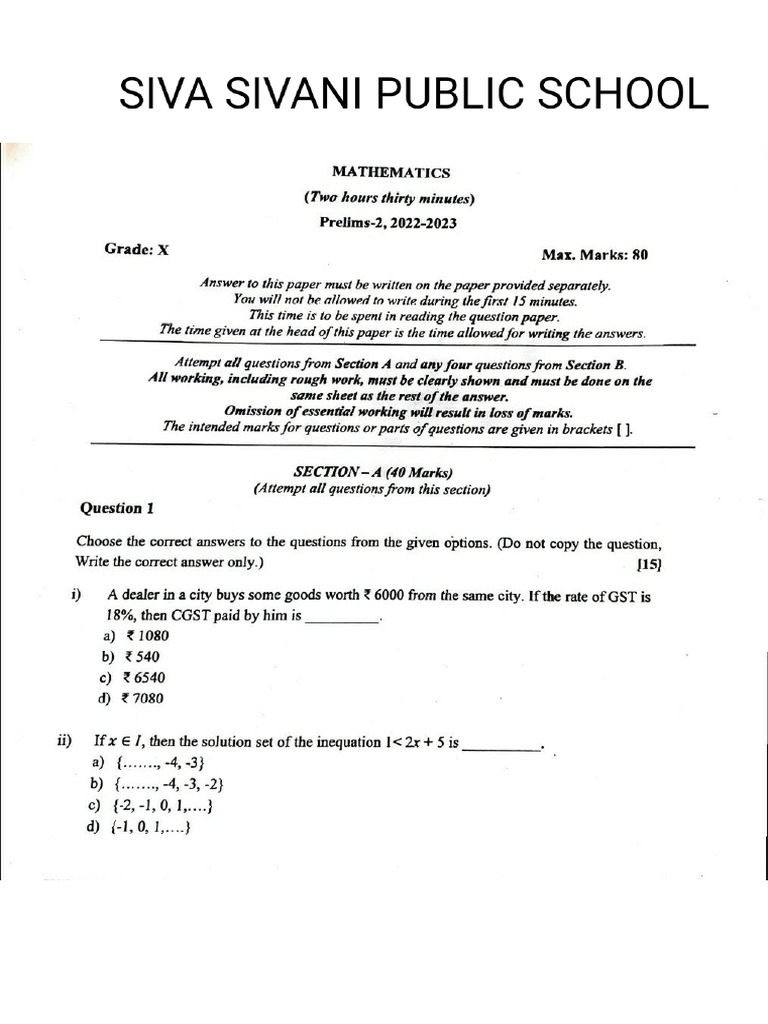 Siva Sivani Math Question Paper | PDF