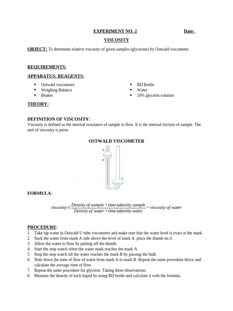 EXPERIMENT 2 Relative Viscosity | PDF | Density | Viscosity
