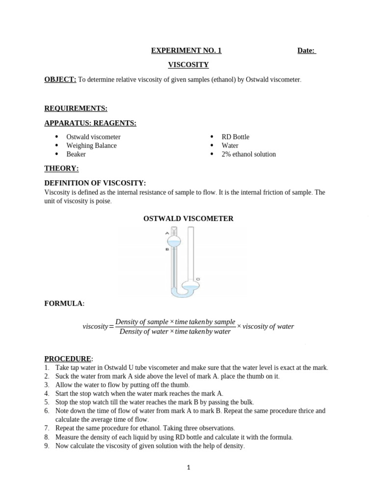 EXPERIMENT 1 viscosity | PDF | Density | Viscosity