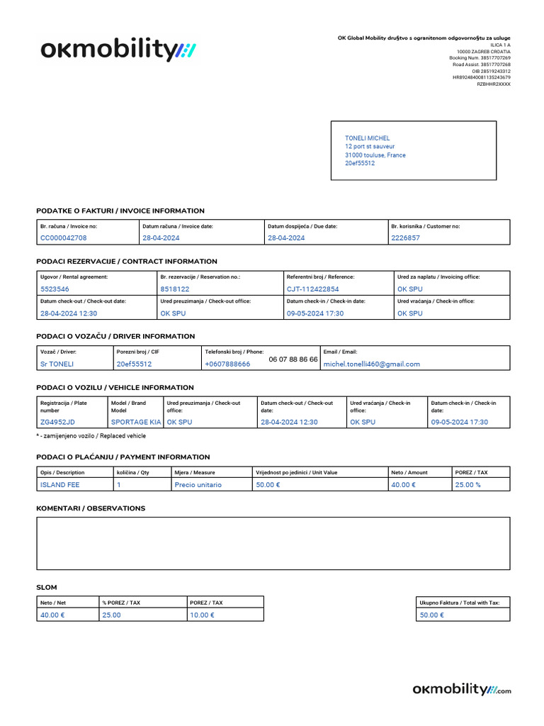 Invoice for Rental Services | PDF