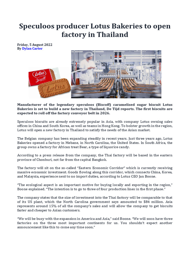Newspaper Article (Class 2) Speculoos Producer Lotus Bakeries To Open ...