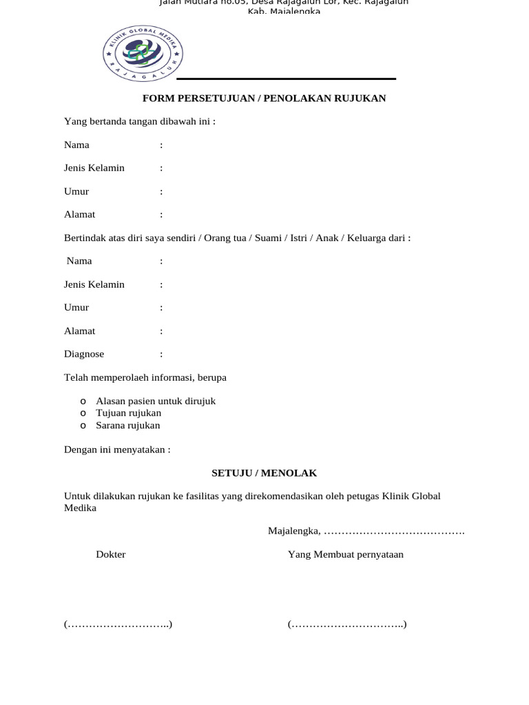 FORM PERSETUJUAN PENOLAKAN RUJUKAN | PDF