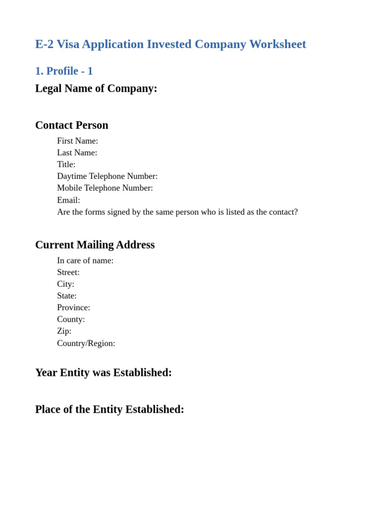 3.) E-2 Company Worksheet | PDF