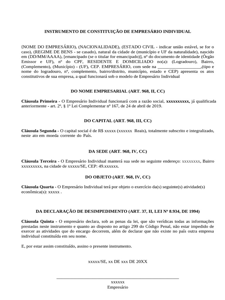 Ato Constitutivo de Empresário Individual | PDF