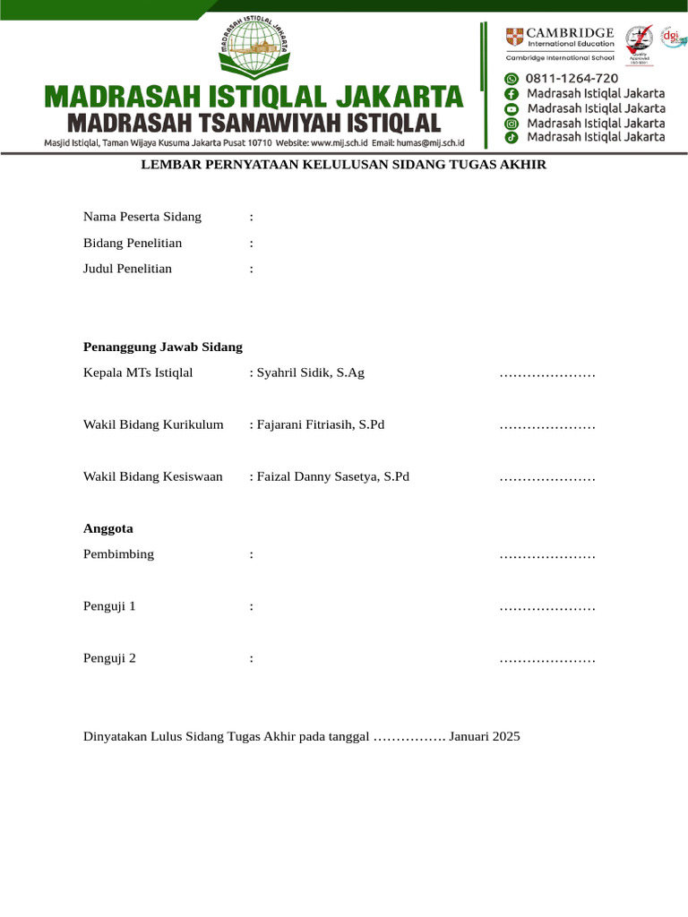 Lembar Pernyataan Kelulusan Sidang Tugas Akhir | PDF