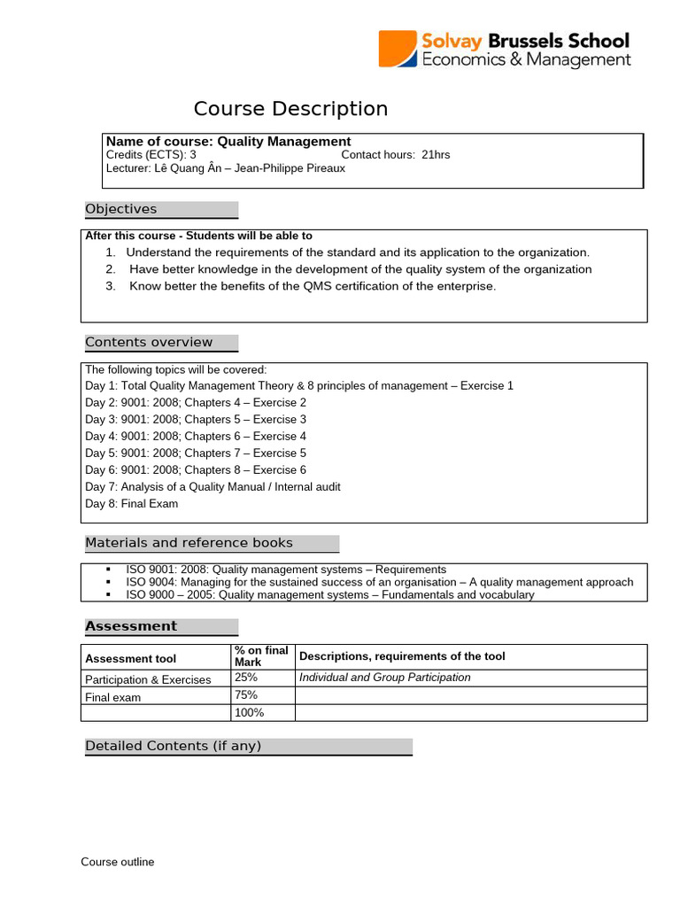 2-Quality Mgmt System - Course Description Format | PDF