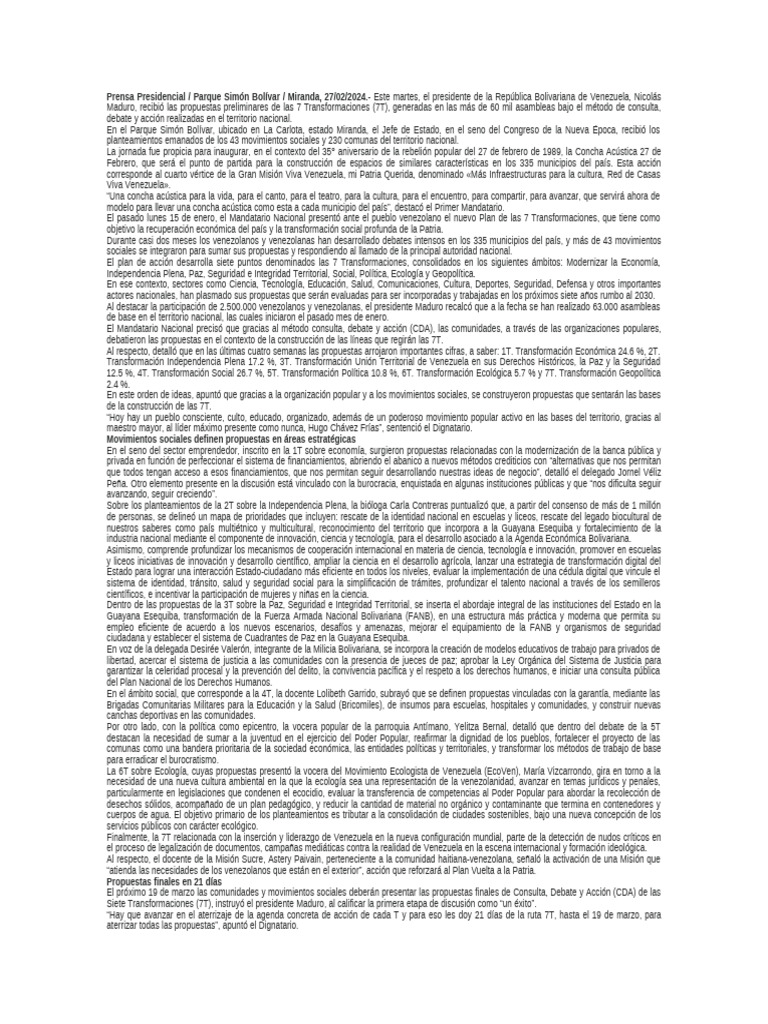 7 TRANSFORMACIONES | PDF | Venezuela | Nicolás Maduro