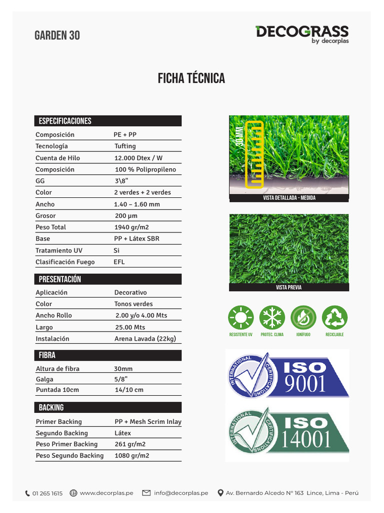 Ficha Grass Garden 30 | PDF