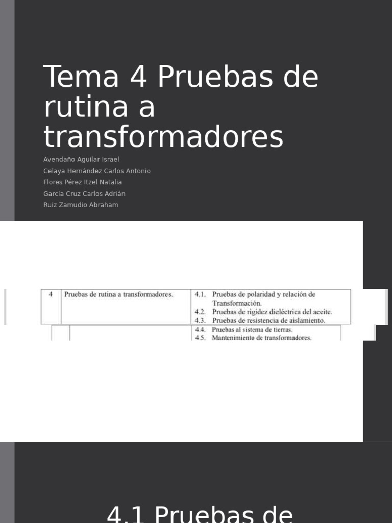 Tema 4 Pruebas de Rutina A Transformadores | PDF | Transformador | Aislador (Electricidad)