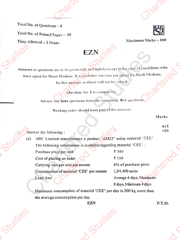 CA Intermediate Costing Question Paper Nov. 2023 | PDF