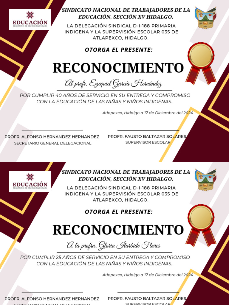 Reconocimientos por años de servicio educativo | PDF