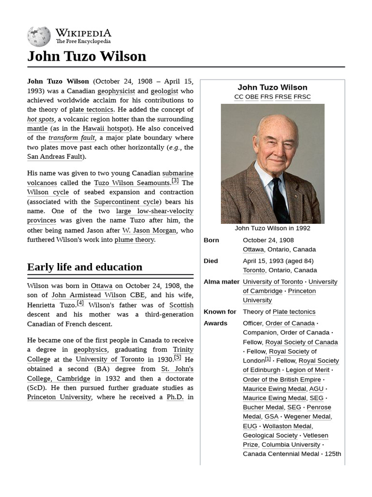 John_Tuzo_Wilson | PDF | Geology | Earth Sciences