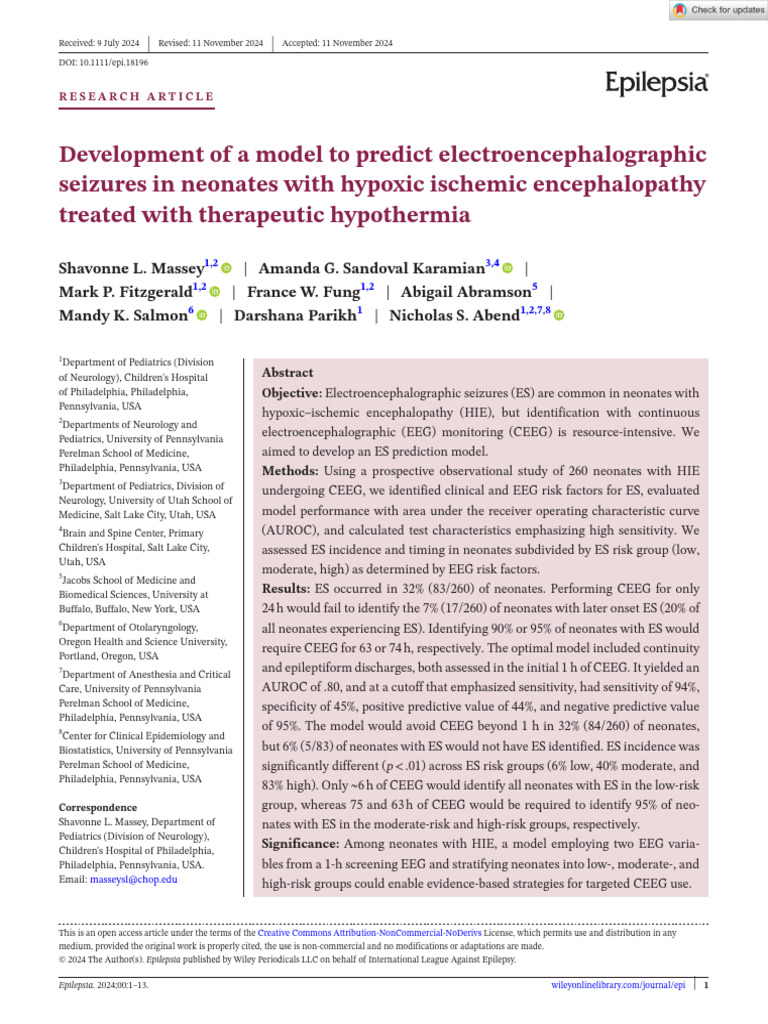 Epilepsia - 2024 - Massey - Development of a model to predict electroencephalographic seizures ...