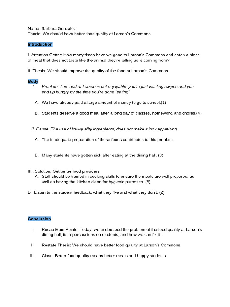 Improve Food Quality at Larson's Commons | PDF | Meal | Foods