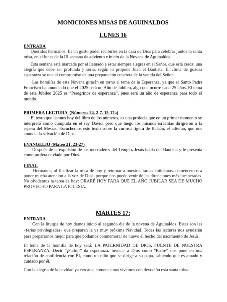 MONICIONES MISAS DE AGUINALDOS 2024 | PDF | Mesías | Navidad