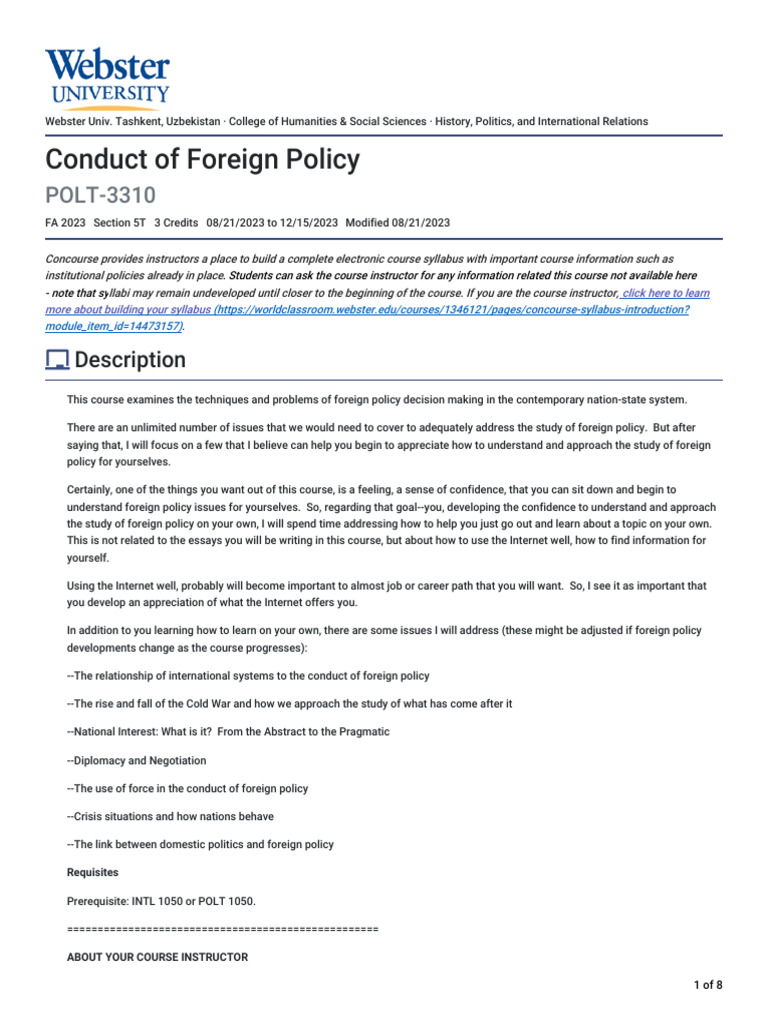 Conduct of Foreign Policy POLT 3310 FA 2023 | PDF | Academic Dishonesty ...