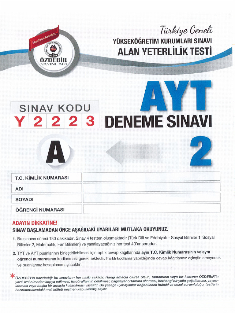 ÖZDEBİR AYT 2 TÜRKİYE GENELİ | PDF