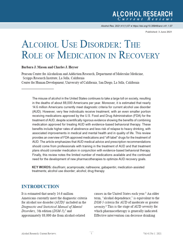 Alcohol Use Disorder Medication For Recovery | PDF | Alcoholism | Opioid