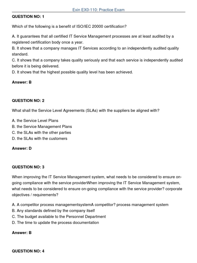 Exin EX0-110: Practice Exam: Question No: 1 | PDF | Information ...