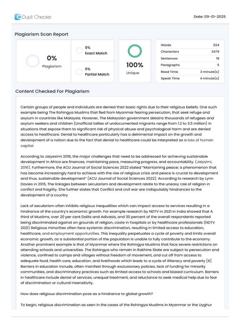 Plagiarism-Report2 - Sahana | PDF | Rohingya People | Discrimination