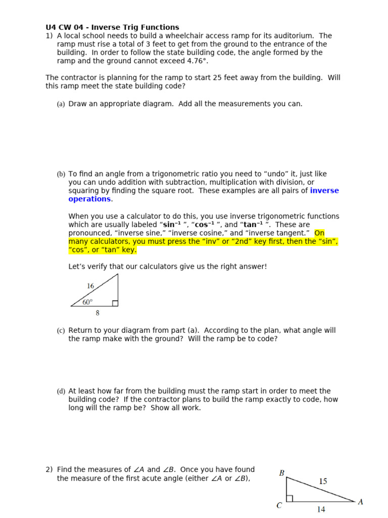 Inverse Trig Functions for Ramp Design | PDF | Trigonometric Functions ...