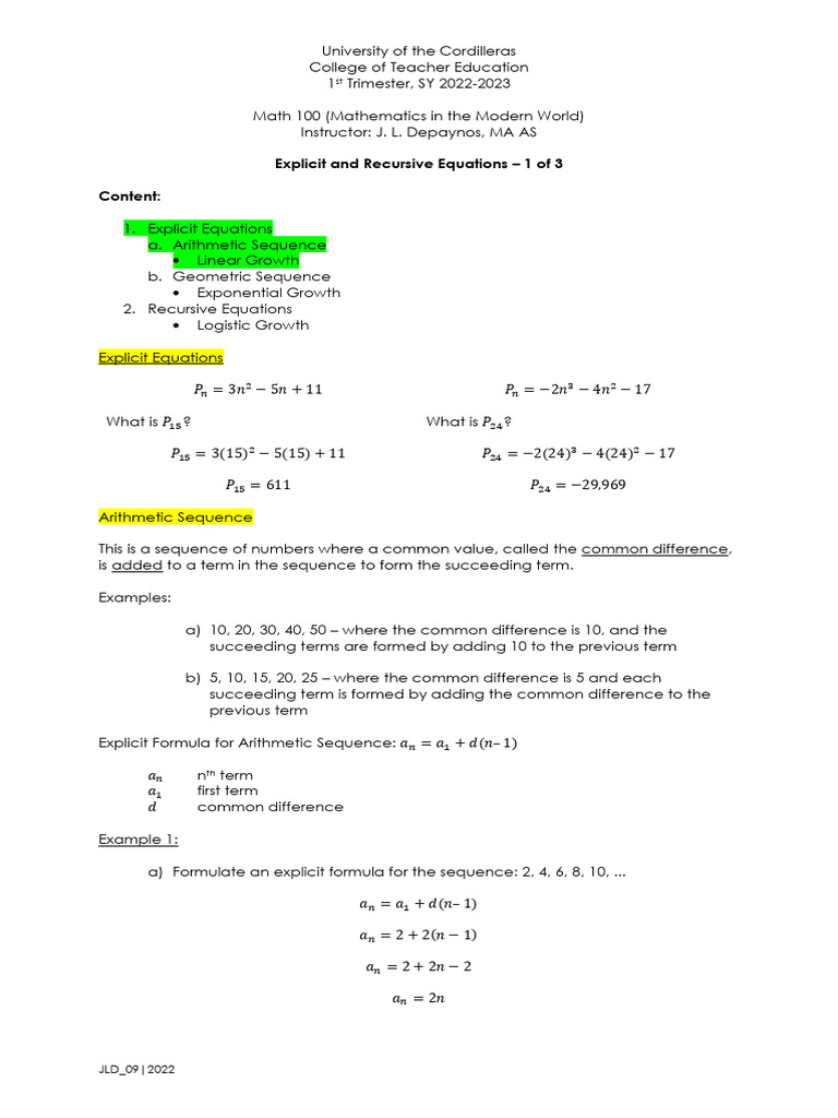 E&R Equations - 1 of 3 - v2 | PDF | Equations | Recurrence Relation