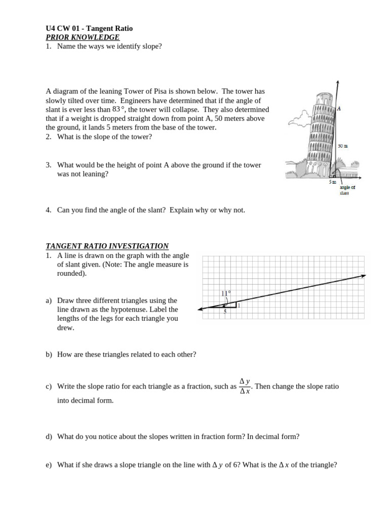 Tangent Ratio and Slope Analysis | PDF | Triangle | Slope