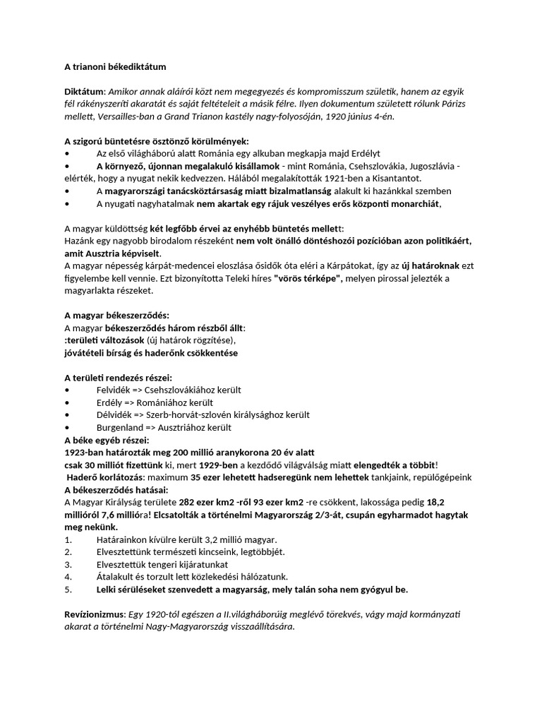 Trianoni Békediktátum - Vázlat | PDF