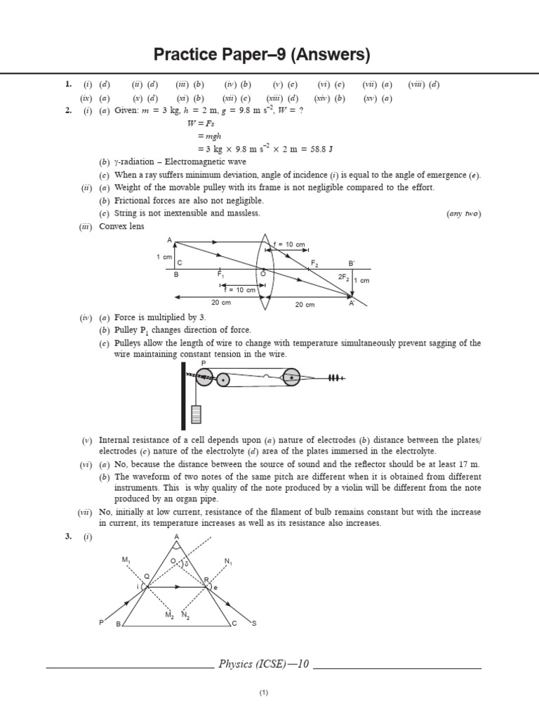 ICSE Physics Class 10 Practice Paper 9 Answers | PDF | Fuse (Electrical ...