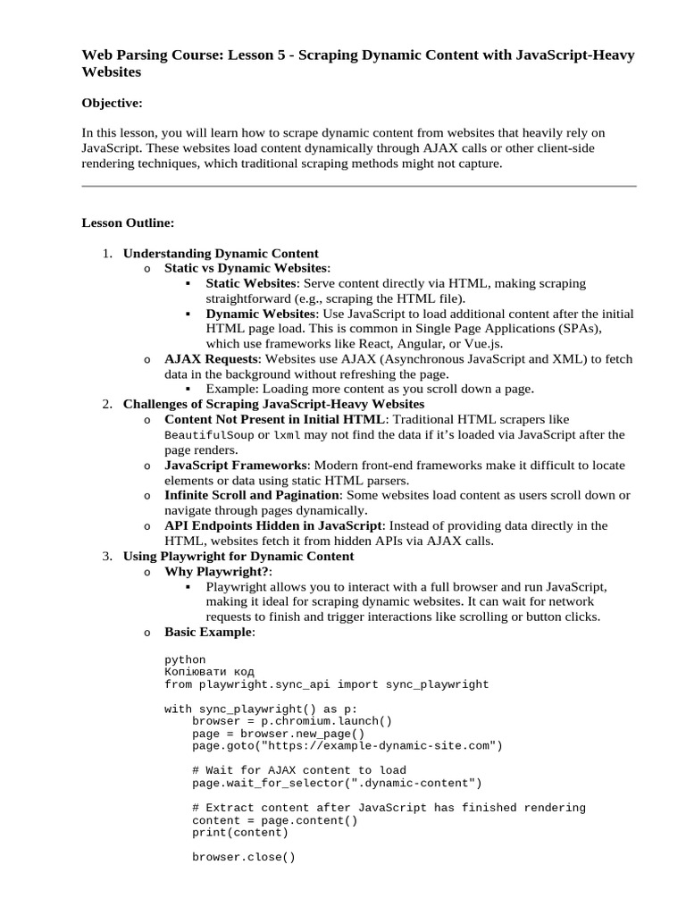WebScraping Lessons 5 | PDF | Dynamic Web Page | Ajax (Programming) WebScraping Lessons 5 | PDF | Dynamic Web Page | Ajax (Programming)