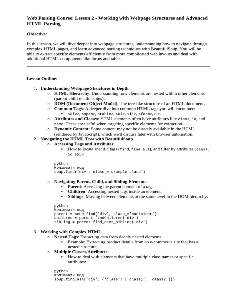 WebScraping Lessons 2 | PDF | Document Object Model | Html Element