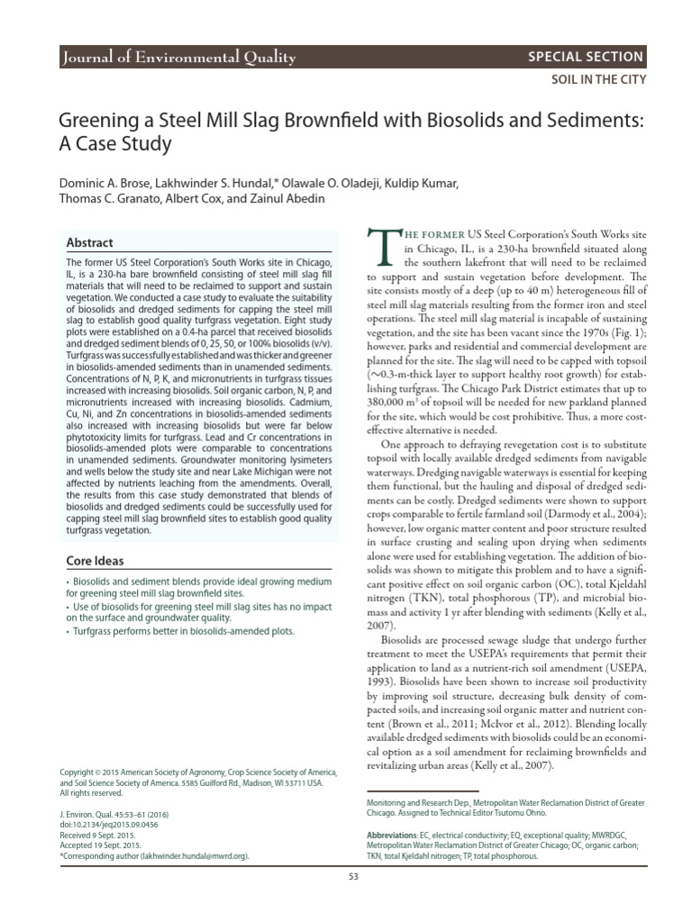 59 - Greening A Steel Mill Slag Brownfield With Biosolids and Sediments A Case Study | PDF ...